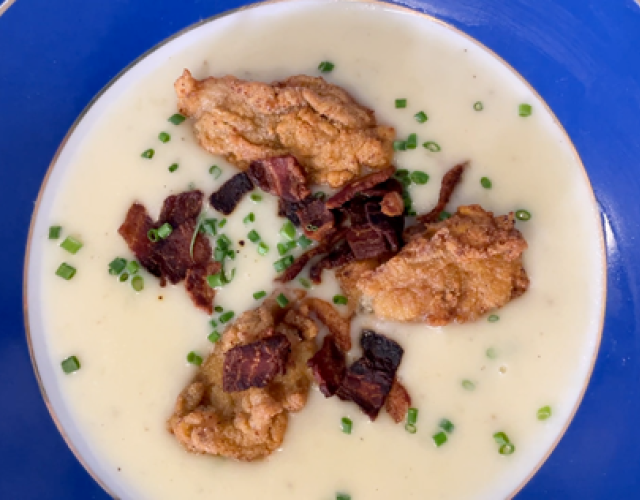 Yukon Gold Potato Soup With Crispy Oysters Louisiana Seafood